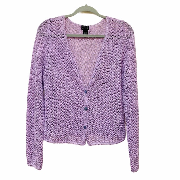 Sigrid Olsen | Sweaters | Sigrid Olsen Purple Vneck Open Knit Cardigan ...